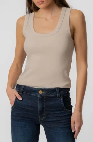 Kut From The Kloth Anastasia Stretch Cotton Blend Rib Tank - Taupe