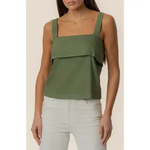 Kut From The Kloth Melanie Crop Linen & Cotton Blend Tank - Olive