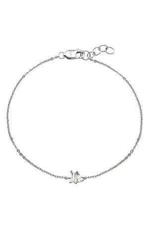 MADE BY MARY Toi Et Moi Bracelet With Emerald And Pear Cut Cubic Zirconia - Silver