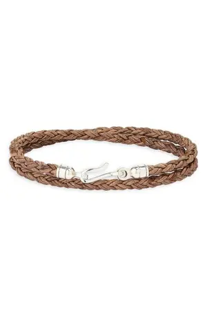 Caputo & Co Double Wrap Braided Leather Bracelet - Grey