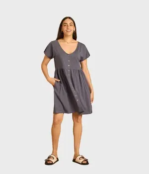 KNOWN SUPPLY Josie Button-up Organic Cotton Dress With Pockets - Lead