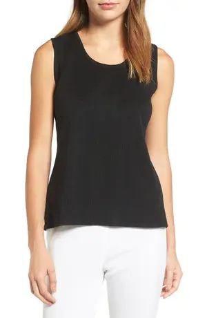 Ming Wang Mid-length Scoop Neck Knit Tank With Side Slits - Black