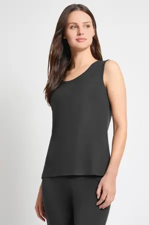 Ming Wang Mid Length Scoop Neck Knit Tank - Granite