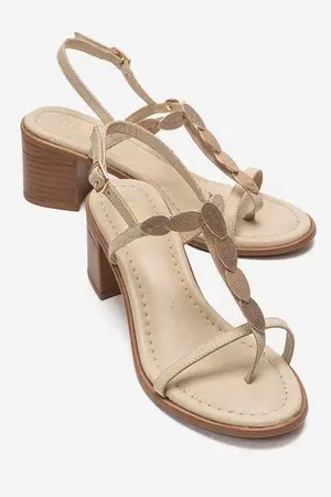 FOREVER & ALWAYS SHOES Serona Leather Block Heel Sandal - Beige