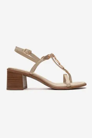 FOREVER & ALWAYS SHOES Serona Leather Block Heel Sandal - Beige