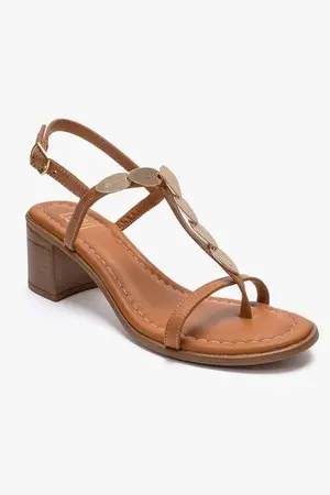 FOREVER & ALWAYS SHOES Serona Leather Block Heel Sandal - Cognac