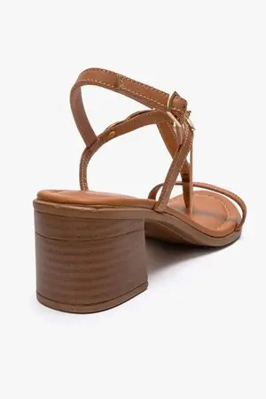 FOREVER & ALWAYS SHOES Serona Leather Block Heel Sandal - Cognac