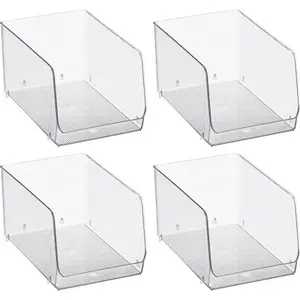 IDESIGN Plastic Stackable Open Front Storage Bin, Easy Access Organizer For Pantry Or Cabinet - Clear