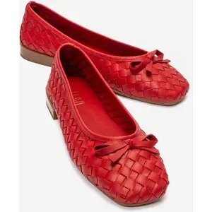FOREVER & ALWAYS SHOES Garen Woven Leather Ballet Flat - Red