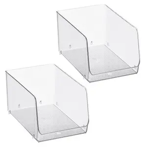 IDESIGN Plastic Stackable Open Front Storage Bin, Easy Access Organizer For Pantry Or Cabinet - Clear