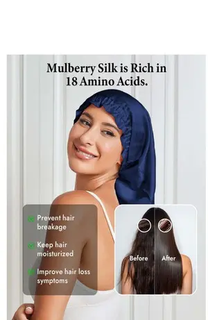 SILKSILKY Long Pure Silk Bonnet - Darkblue