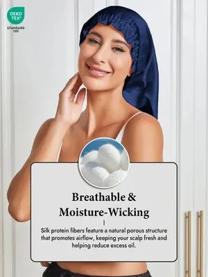 SILKSILKY Long Pure Silk Bonnet - Darkblue