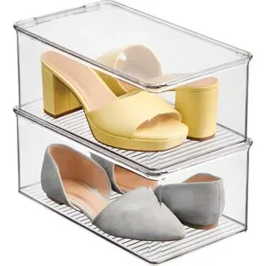 IDESIGN Stackable Shoe Box With Hinged Lid For Wedges, Sandals - Clear