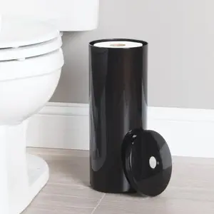IDESIGN Freestanding Toilet Paper Canister With Lid For 3 Extra Rolls