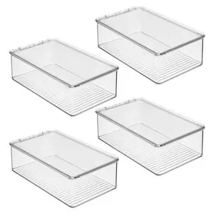IDESIGN Stackable Plastic Shoe Box With Hinged-lid For Sneakers, Sandals, And Flats, Set Of 4 - Clear