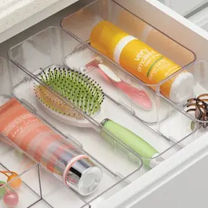 IDESIGN Interlocking Makeup Drawer Organizer, Plastic Bins For Bathroom Vanity, Dresser, Or Desk