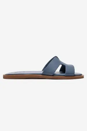 FOREVER & ALWAYS SHOES Biora Leather Slide Sandals - Blue