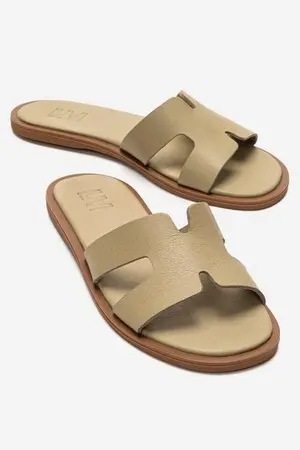 FOREVER & ALWAYS SHOES Biora Leather Slide Sandals - Green
