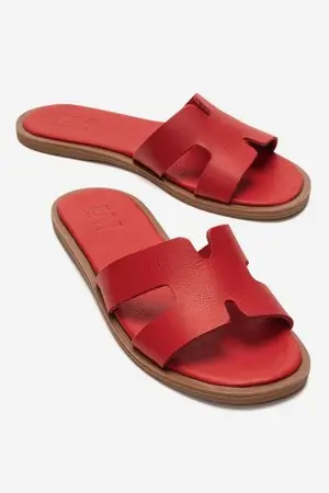 FOREVER & ALWAYS SHOES Biora Leather Slide Sandals - Red