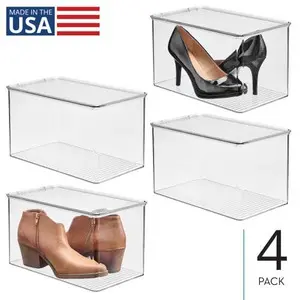 IDESIGN Stackable Plastic Shoe Boxes With Lids, Storage Shoe Container For Closet