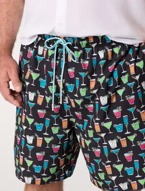 HARBOR BAY BY DXL Cocktail Print Swim Trunks