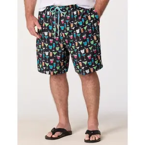 HARBOR BAY BY DXL Cocktail Print Swim Trunks - Black Multi