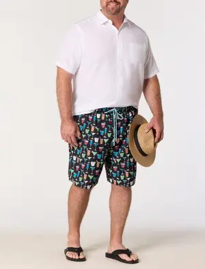 HARBOR BAY BY DXL Cocktail Print Swim Trunks