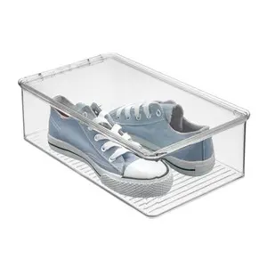 IDESIGN Stackable Plastic Shoe Box With Hinged-lid For Sneakers, Sandals, And Flats - Clear