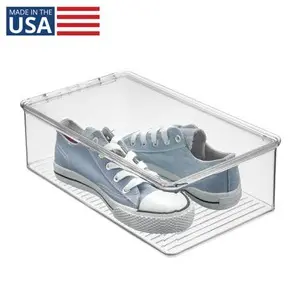 IDESIGN Stackable Plastic Shoe Box With Hinged-lid For Sneakers, Sandals, And Flats
