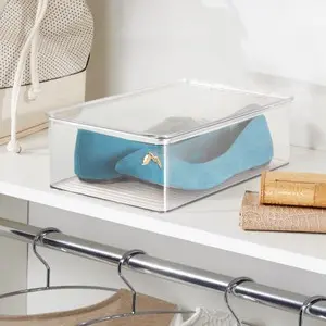 IDESIGN Stackable Plastic Shoe Box With Hinged-lid For Sneakers, Sandals, And Flats