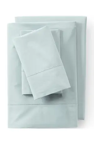LANDS' END 300 Thread Count Cotton Percale Bed Sheet Set - Beaux Blue