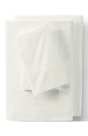 LANDS' END 300 Thread Count Cotton Percale Bed Sheet Set - Ivory