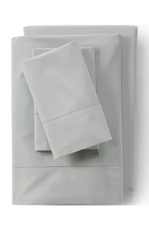 LANDS' END 300 Thread Count Cotton Percale Bed Sheet Set - Light Fog