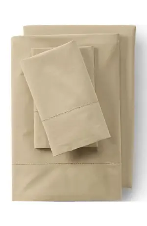 LANDS' END 300 Thread Count Cotton Percale Bed Sheet Set Pale Flax
