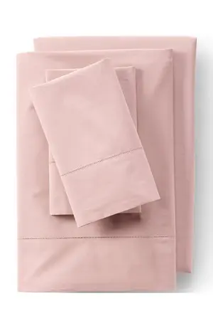 LANDS' END 300 Thread Count Cotton Percale Bed Sheet Set - Peach Frost