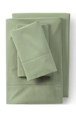 LANDS' END 300 Thread Count Cotton Percale Bed Sheet Set - Sage