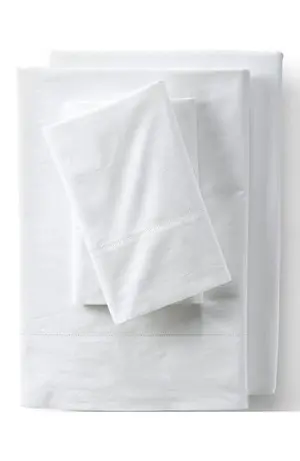 LANDS' END 300 Thread Count Cotton Percale Bed Sheet Set - White
