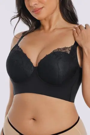 SHAPELLX Back Smoothing Lace Underwire Bra - Black