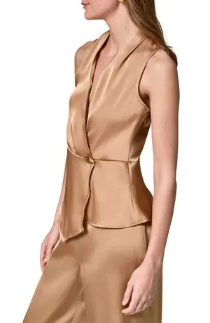 Donna Karan New York Sleeveless Faux Wrap Satin Top - Fawn