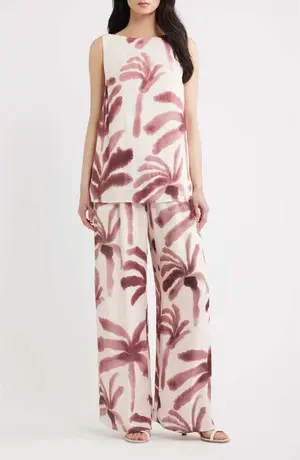 A.REN Isle Palm Tree Print Wide Leg Pants