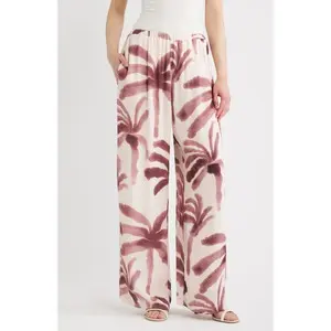A.REN Isle Palm Tree Print Wide Leg Pants