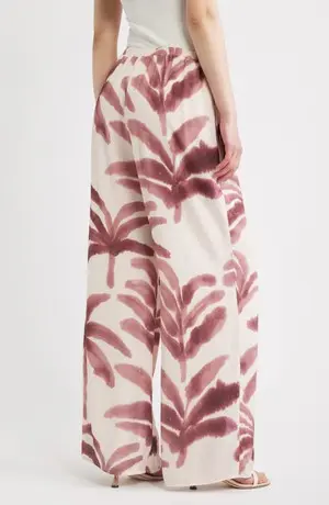A.REN Isle Palm Tree Print Wide Leg Pants
