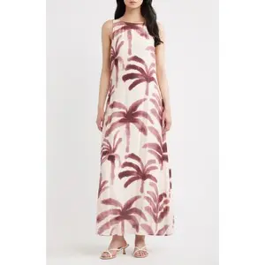 A.REN Isle Palm Tree Print Sleeveless Dress - Cocoa