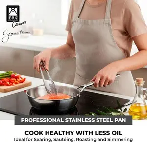 BRA COOKWARE Signature Stainless Steel Professional Deep High Side Frypan