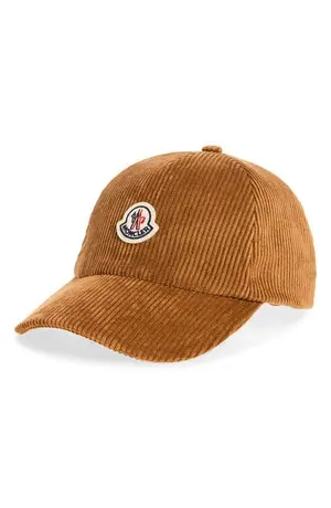 Moncler Corduroy Baseball Cap With Logo Patch - Brown