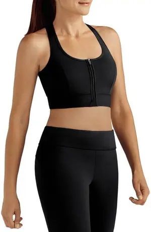 AMOENA Front Zip Sports Bra - Black