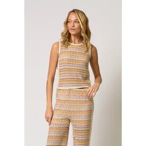 Central Park West Sleeveless Crochet Knit Top - Rainbow