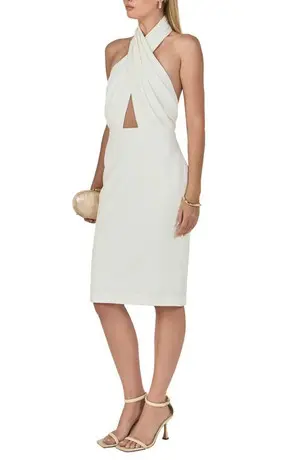 Endless Rose Draped Halter Midi Dress With Keyhole Detail And Open Back