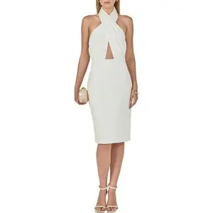 Endless Rose Draped Halter Midi Dress With Keyhole Detail And Open Back - Ivory