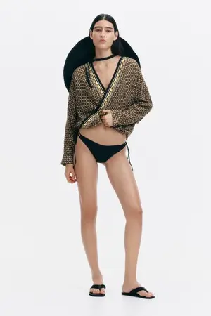 H&m Viscose Wrap Blouse With Geometric Print